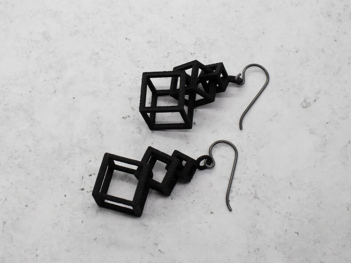 Cubic Cube Earrings 3D Printed Nylon Geometric Jewelry - Etsy