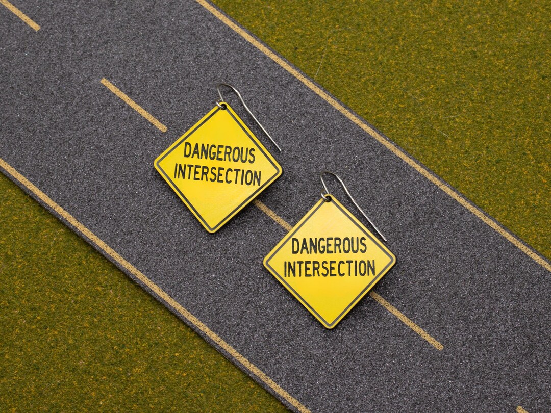 Dangerous Intersection Road Sign Earrings, Funny Earrings for Road Trip ...
