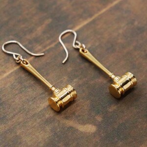 Gavel Earrings: 3D Printed, 18K Gold Plated Law Jewelry, Lawyer Jewelry ...