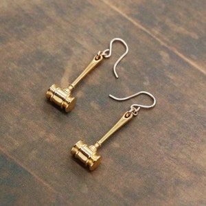 Gavel Earrings: 3D Printed, 18K Gold Plated Law Jewelry, Lawyer Jewelry ...