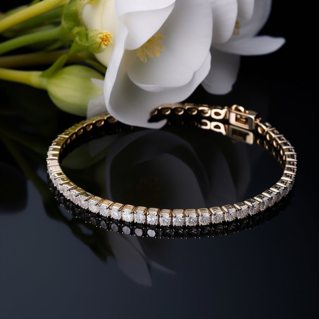 Pulsera de diamantes cultivados en laboratorio de 4 ct, engaste clásico ...