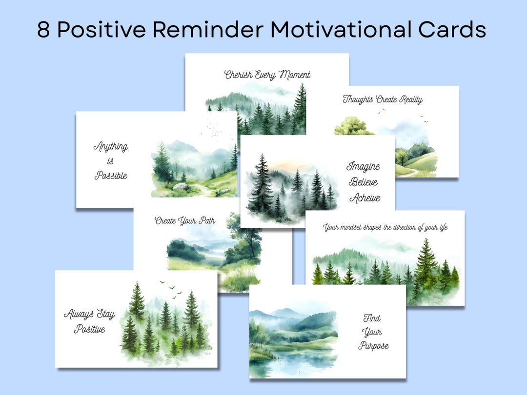 8 Positive Reminder 5x3" Cards Motivational Inspirational Quotes Serene ...