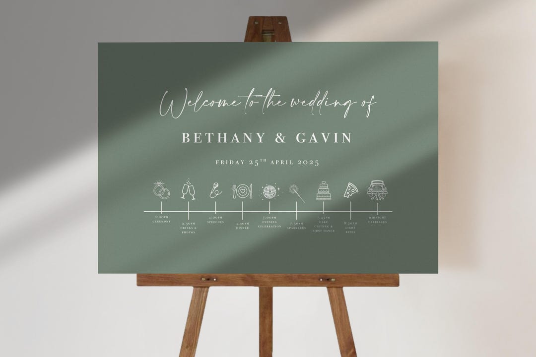 Wedding Timeline Sign Sage Green Custom Order of the Day Sign, Wedding ...