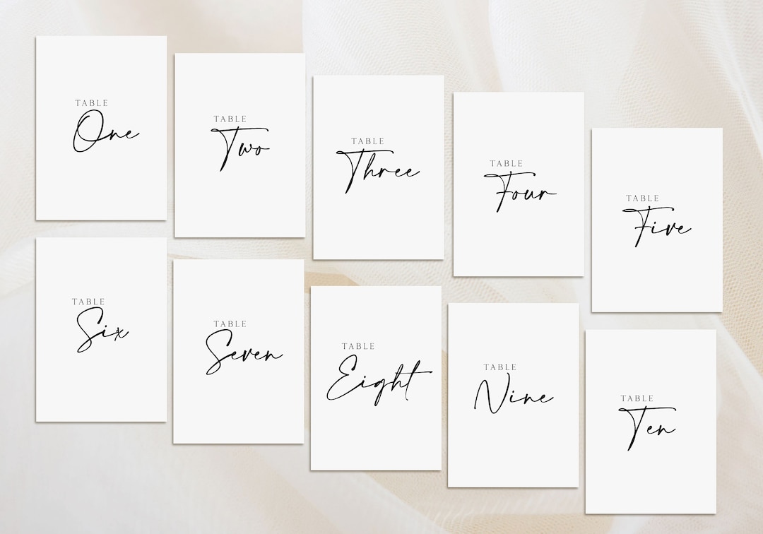 Minimalist Wedding Table Numbers Simple Table Number Cards for Elegant ...