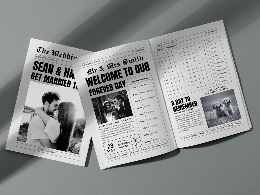 Personalised Wedding Newspaper Program Booklet, Folded Wedding Program ...