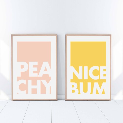 Set Of 2 Prints Peachy And Nice Bum Print Bathroom Decor Etsy Uk