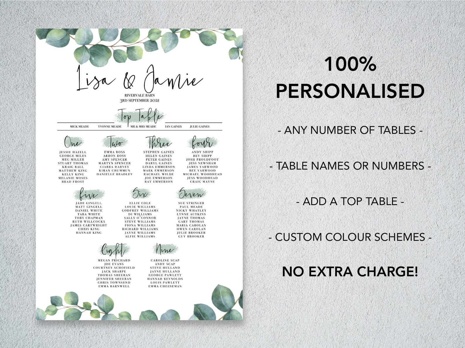 Eucalyptus Wedding Table Plan Custom Wedding Seating Chart | Etsy UK