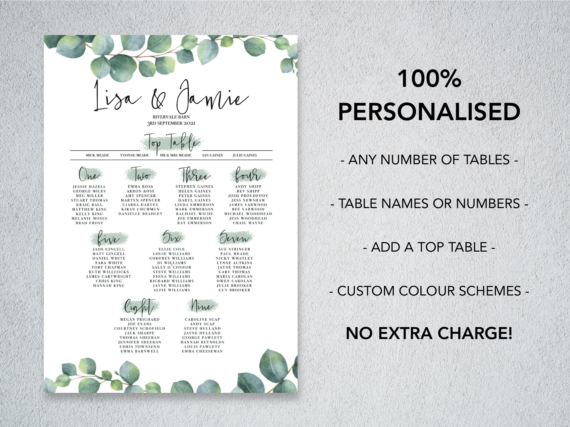 Eucalyptus Wedding Table Plan Custom Wedding Seating Chart | Etsy UK