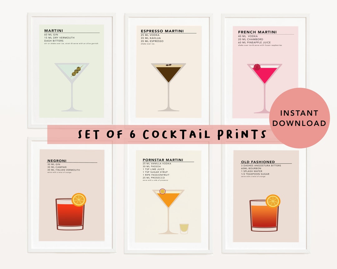 Set of 6 Cocktail Posters Printable Wall Art | Instant Download ...