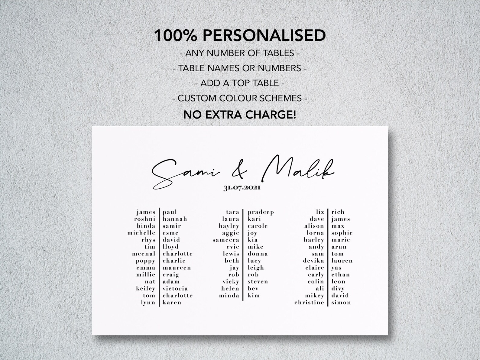 Minimal Calligraphy Wedding Table Plan for long tables | Etsy