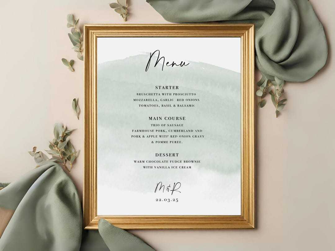 Sage Wedding Menu Cards, Greenery Wedding Menus, Olive Green Wedding ...