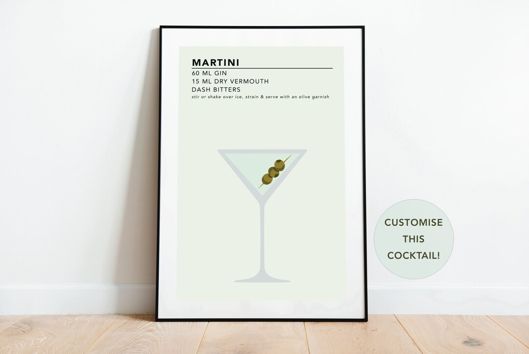 Martini Print | Cocktail Recipe Card | Cocktail Poster | Customised ...