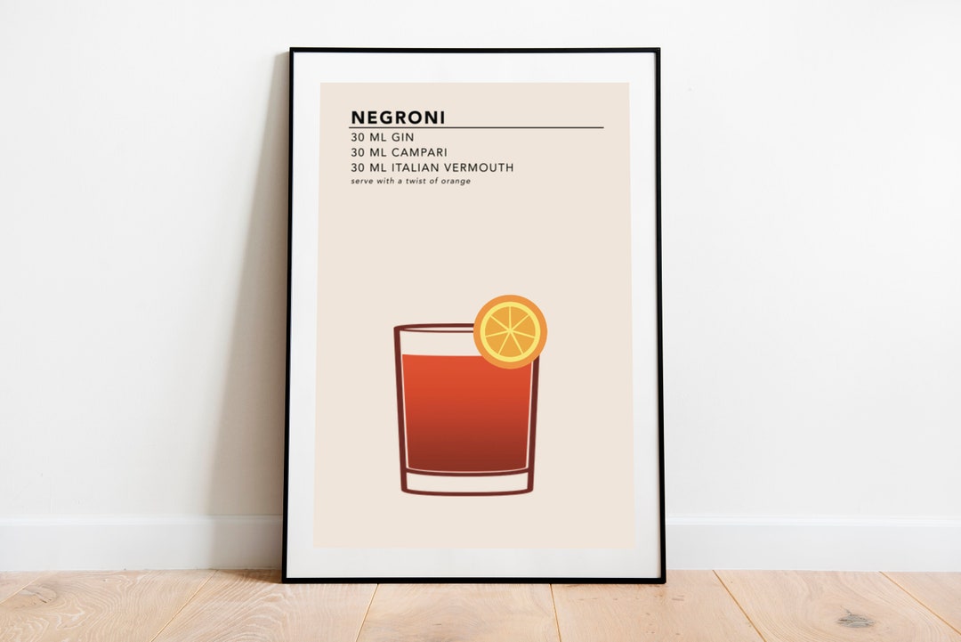 Negroni Art Print | Cocktail Recipe Card | Negroni Poster | Negroni ...