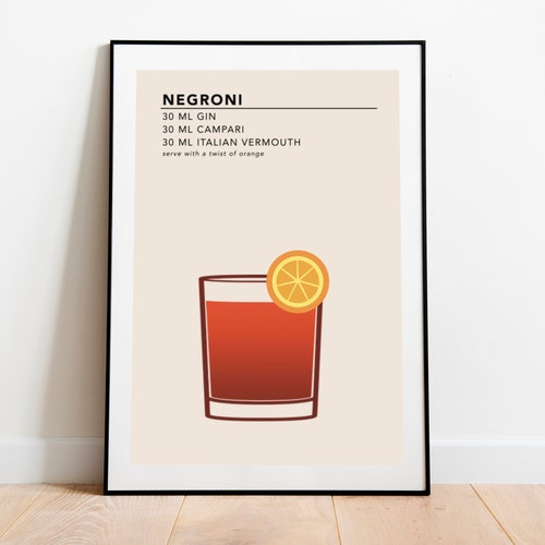 Negroni Art Print Cocktail Recipe Card Negroni Poster - Etsy