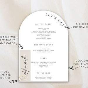 Wedding Menu Cards Arch Shape | Wedding Menu and Place Cards | Custom ...