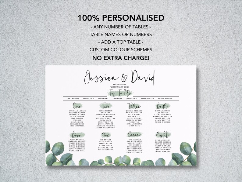 Eucalyptus Sage Wedding Table Plan Custom Wedding Seating - Etsy UK
