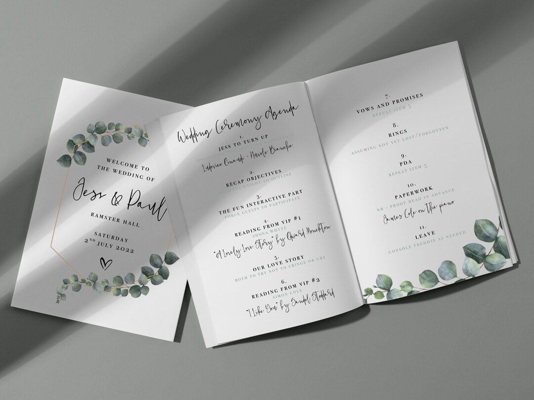 Order of Service Booklet | Wedding Order of the Day | Eucalyptus & Sage ...