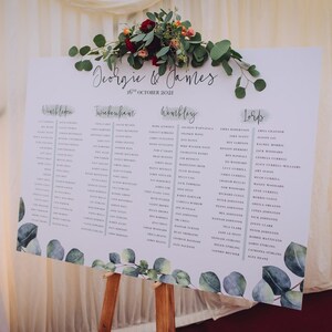 Wedding Table Plan for Long Tables, Eucalyptus Banquette Seating Table ...
