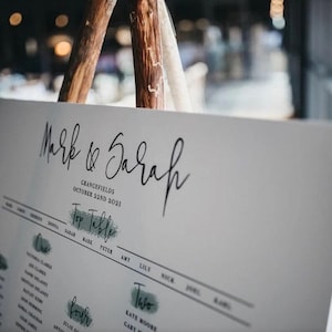 Minimal Calligraphy Wedding Table Plan for Long Tables | Banquet Table ...
