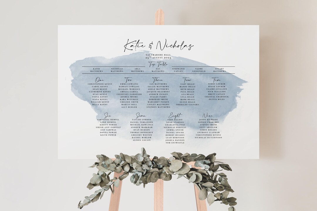 Navy Blue Wedding Table Plan | Landscape Seating Chart | Wedding Sign ...