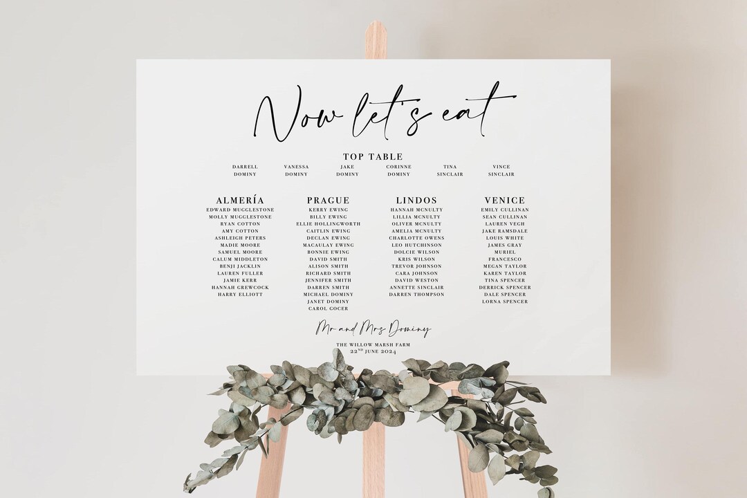 Wedding Banquet Table Plan Landscape Seating Chart for Long Tables ...