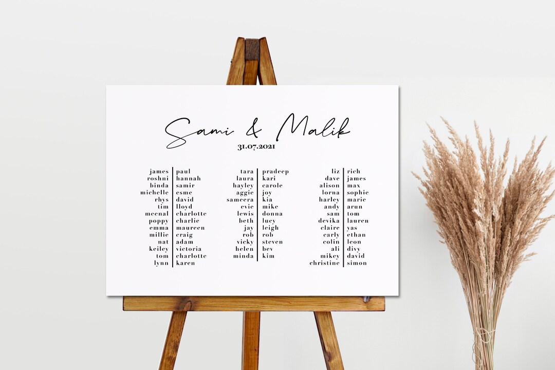 Minimal Calligraphy Wedding Table Plan for Long Tables | Banquet Table ...