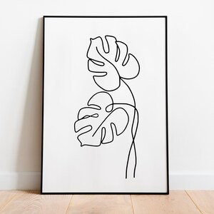 Monstera Leaf Line Drawing Print | Botanical Print | Home Decor Poster ...