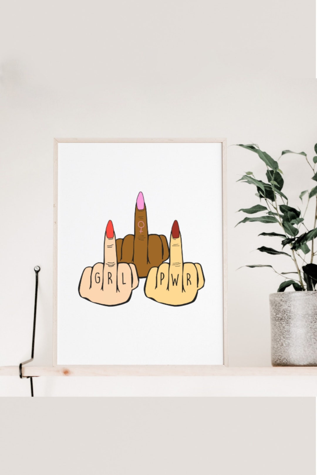 Middle Finger Print GRL PWR, Feminist Art | Girl Power Feminism Poster ...