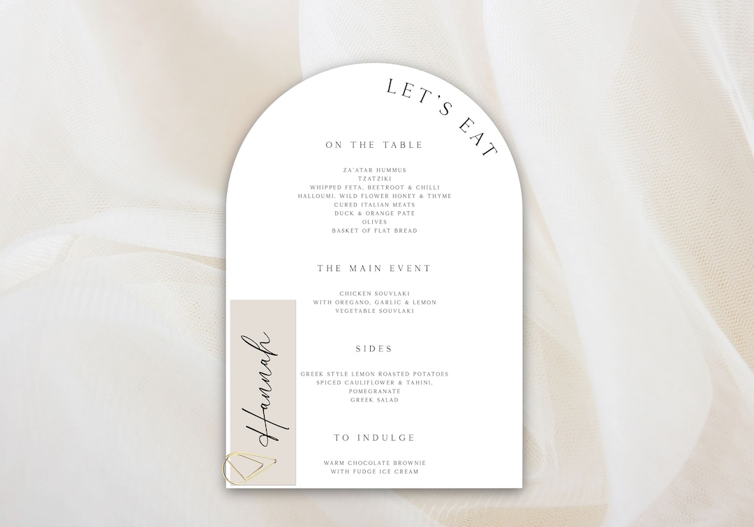 Wedding Menu Cards Arch Shape | Wedding Menu and Place Cards | Custom ...