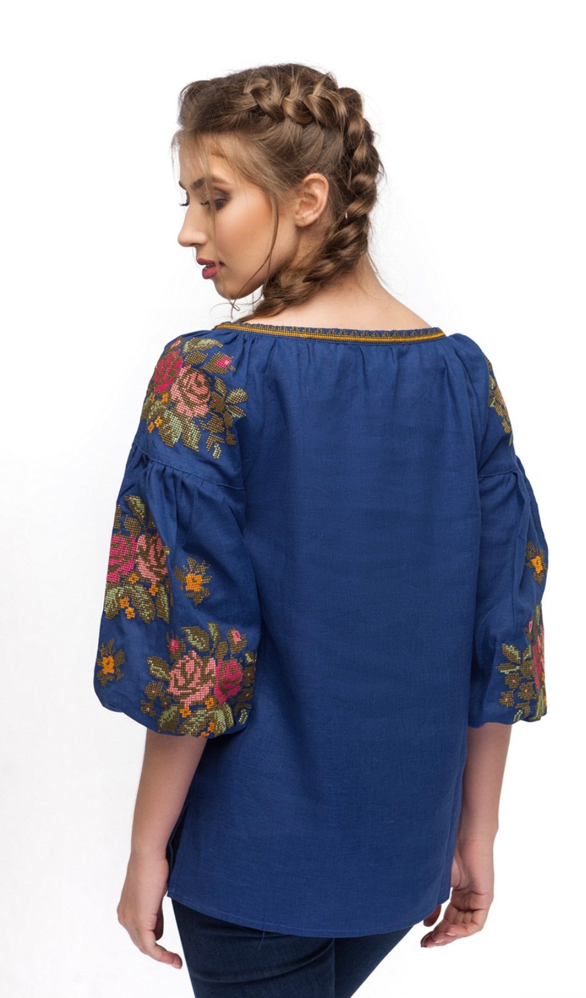 Blue Linen Tops for Women Ethnic Embroidered Blouse - Etsy Canada