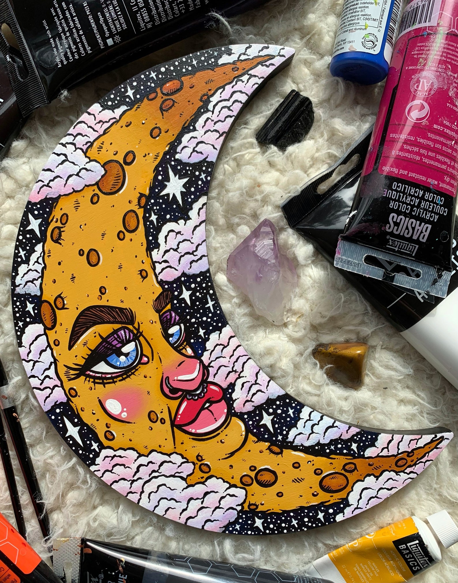 Crescent Moon | Hand Painted Wooden Panel | Moon Art, Moon Decor, Witch ...