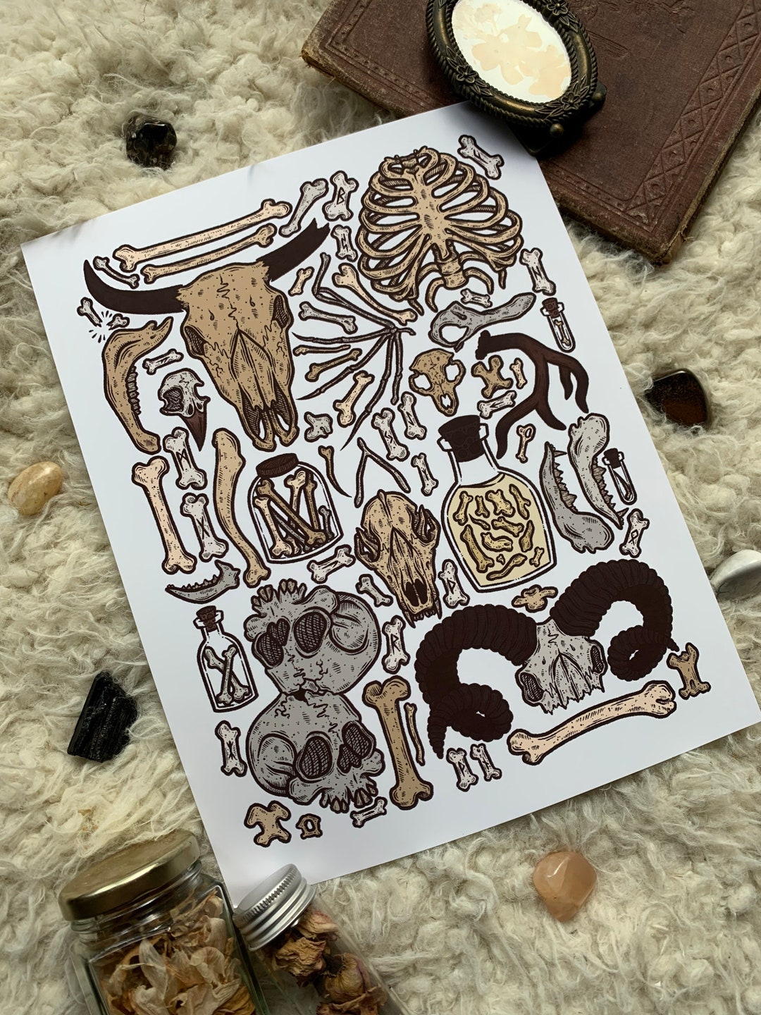 Bones | 8.5x11 Print | Bone Art, Occult Art, Occult Decor, Vulture ...