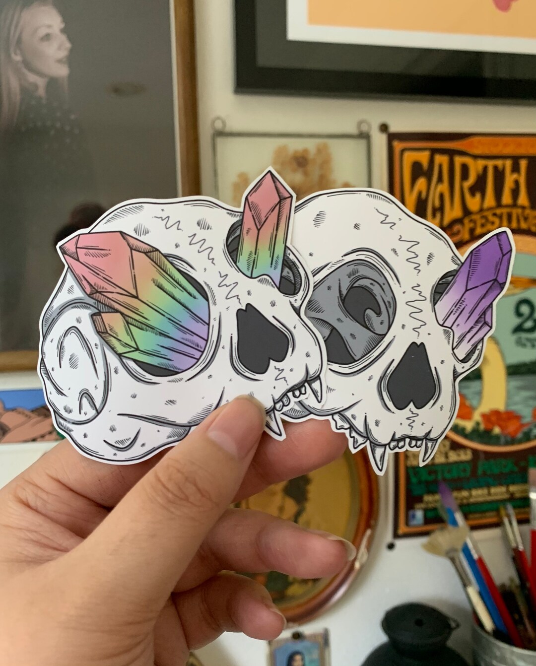 Crystal Cat Skull Stickers | Skull Sticker, Crystal Sticker, Witch ...