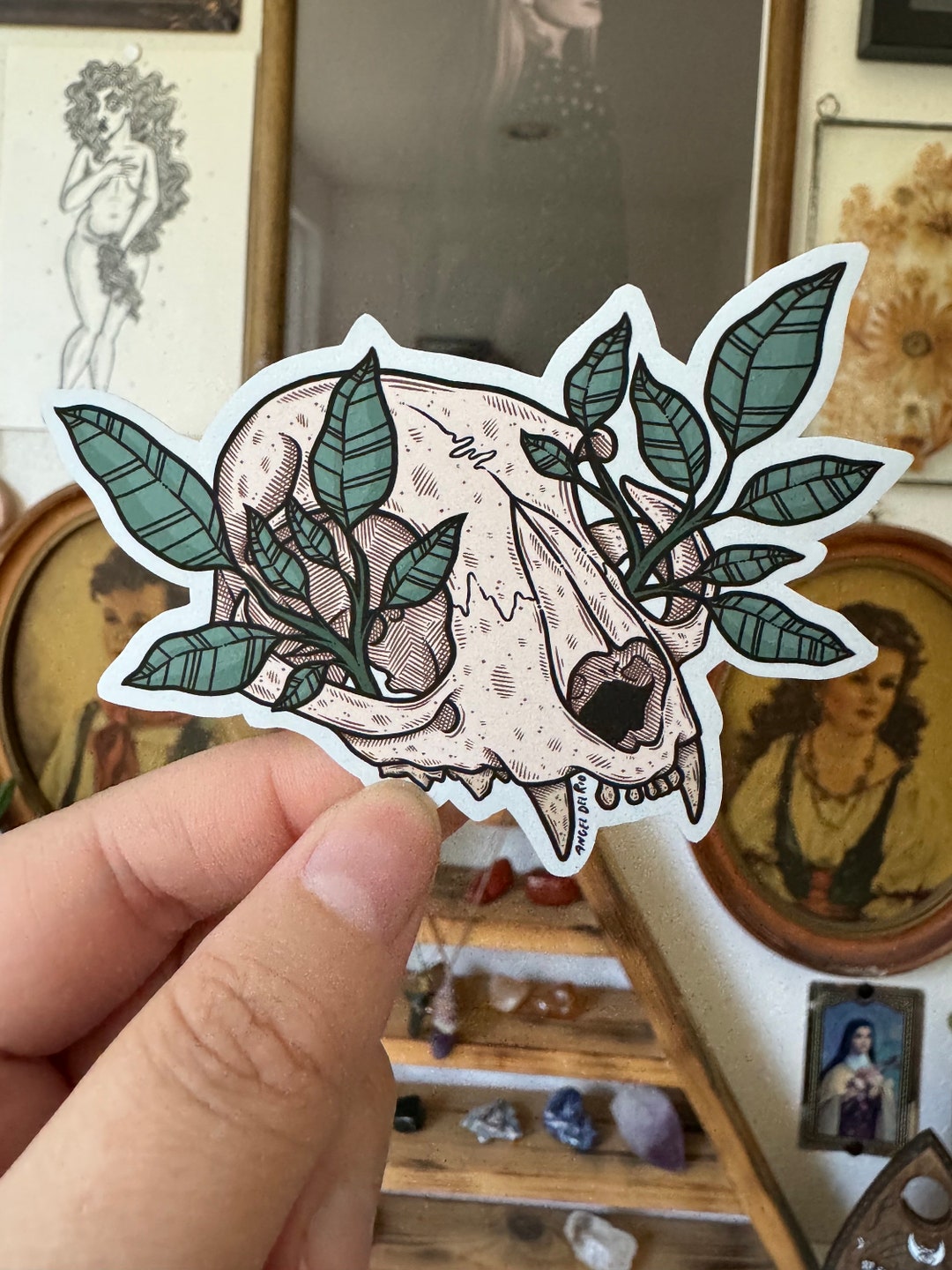Overgrown Cat Skull Sticker | Skull Stickers, Plant Stickers, Witchy ...