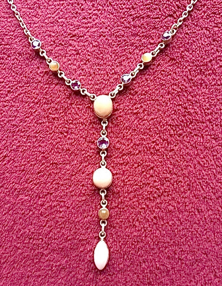 Sterling silver and pink gemstone necklace | Etsy