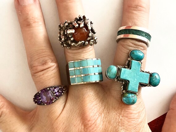 ONE Vintage Sterling Silver Ring Size 7 Turquoise Garner | Etsy