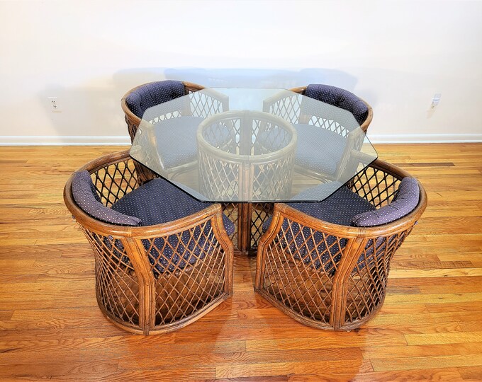 Mid Century Lattice Rattan Dinette Set With Four Chairs and Table - Etsy