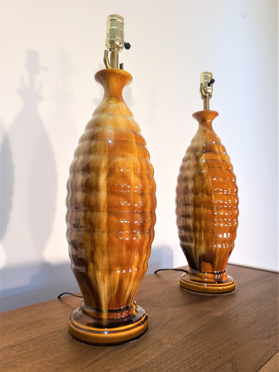 Mid Century Pair of Ceramic Glazed Beehive Table Lamps - Etsy