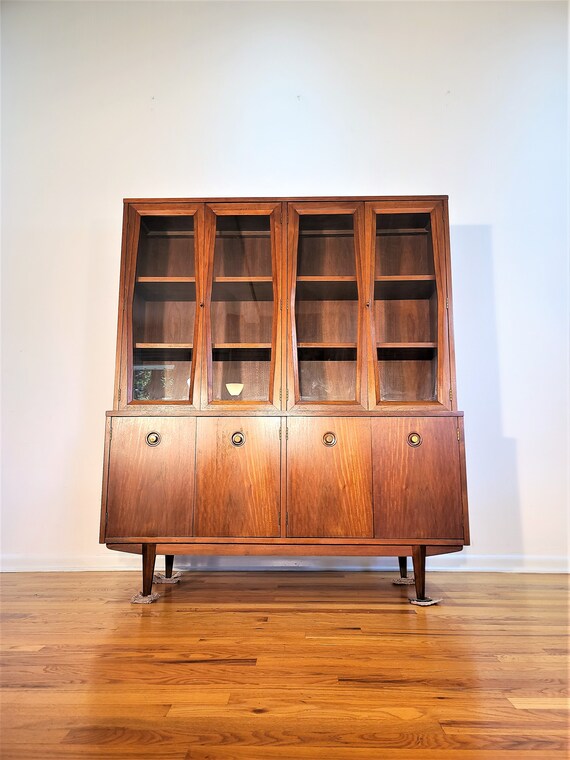 Mid century hutch glass doors store