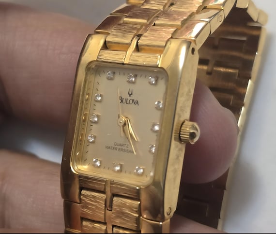 Vintage Bulova 9063-5020 Diamond Accent 18k Gold Plat… - Gem
