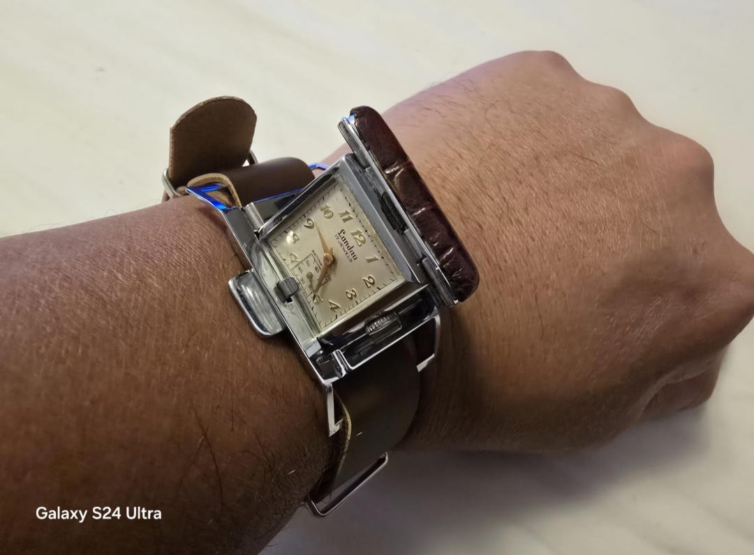 Vintage Landau Stainless Steel & Leather Manual Wind Men's Golf Watch ...