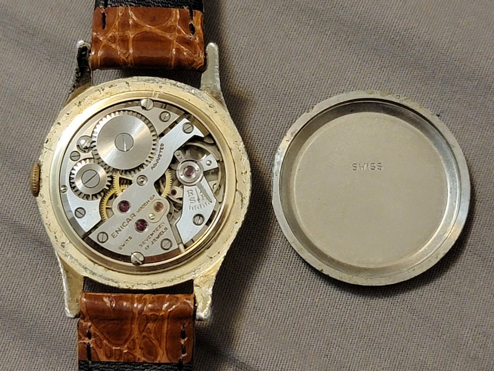 Vintage Enicar Ultrasonic 48-1-10 CRB Gold Plated Swiss Made 17 Jewels ...