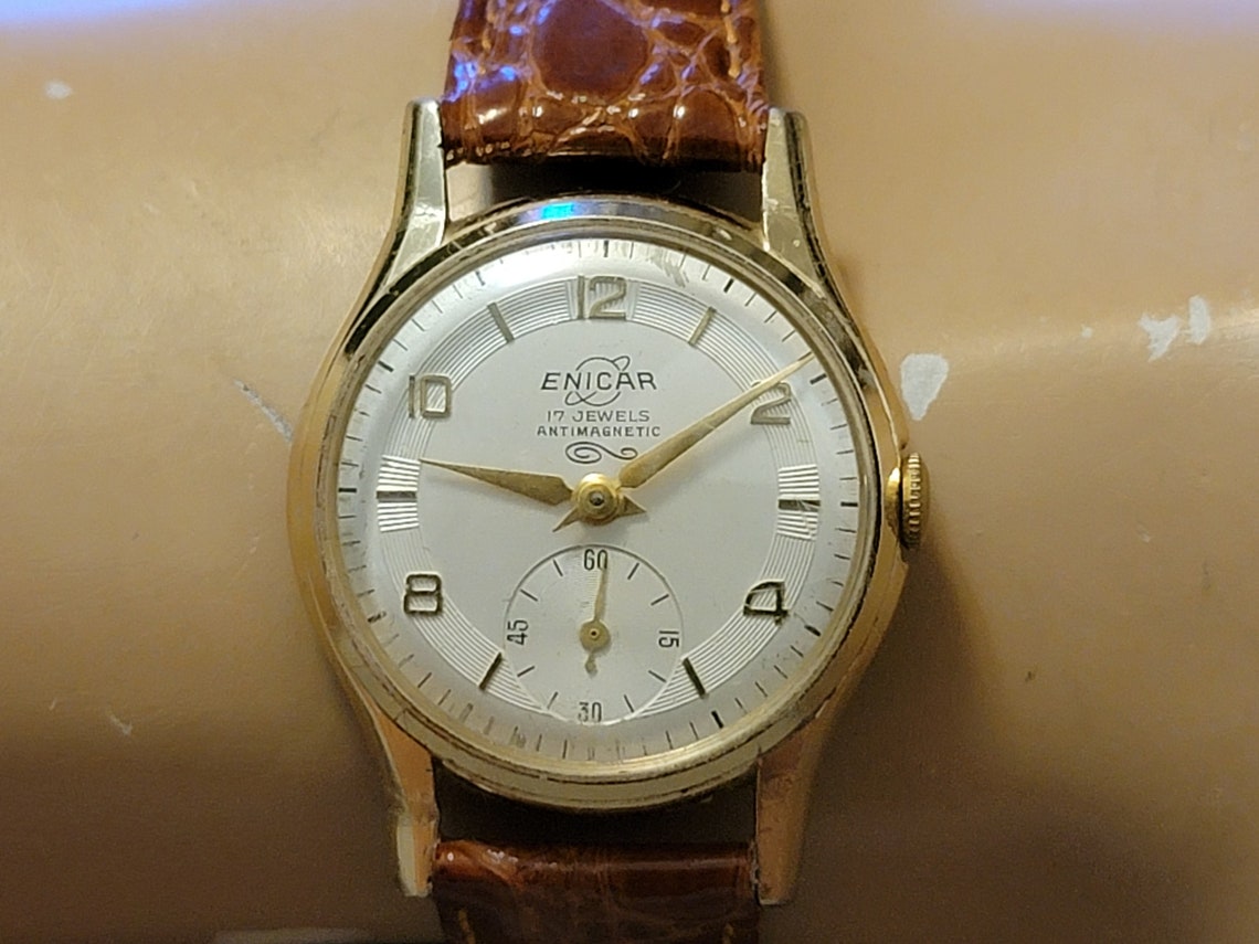 Vintage Enicar Ultrasonic 48-1-10 CRB Gold Plated Swiss Made 17 Jewels ...