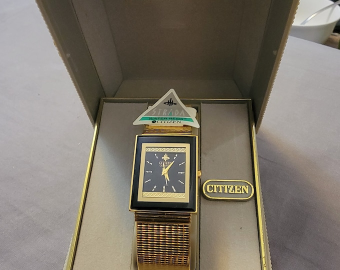 Rare Vintage Citizen Strada 1030-S61763 Gold Plated Rectangular Quartz ...