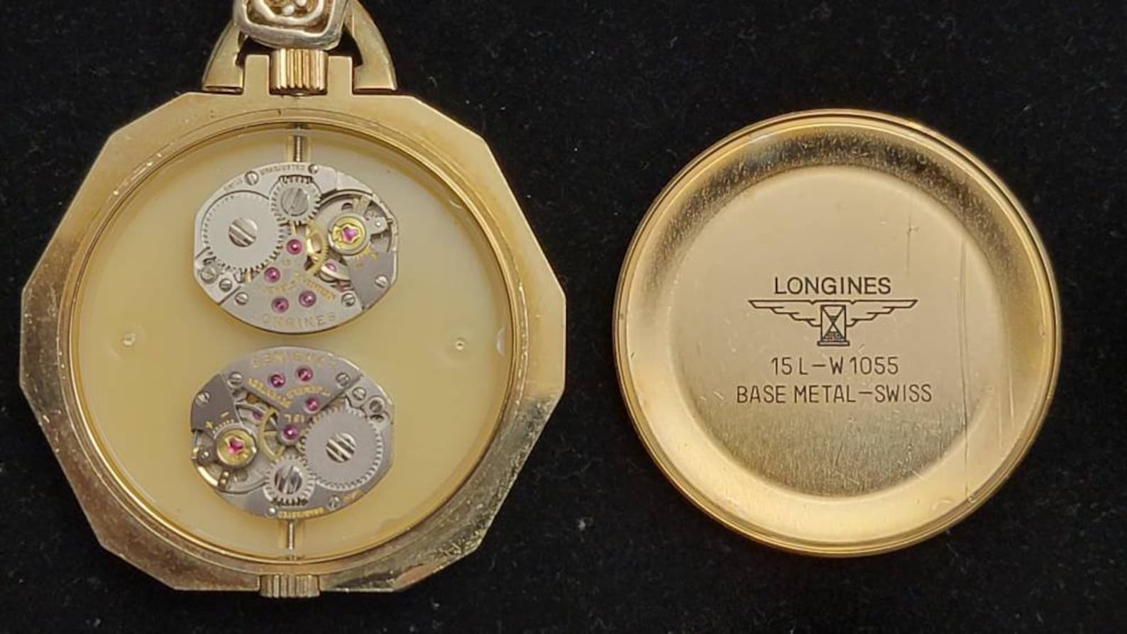 Rare Vintage Longines 15L-W1055 Dual Time Gold Plated Swiss Manual Wind ...