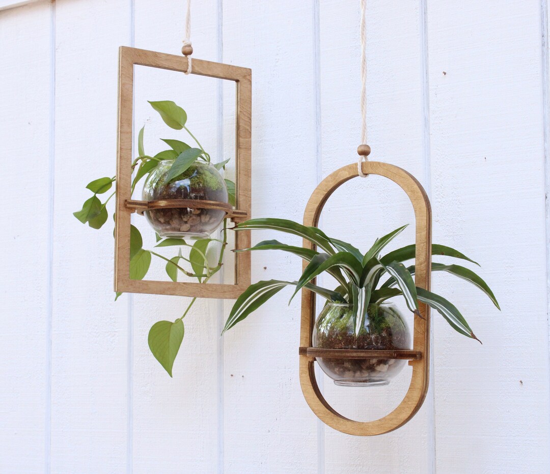 Wood Hanging Planter Geometric Planter Modern Boho Planter Moss Planter ...