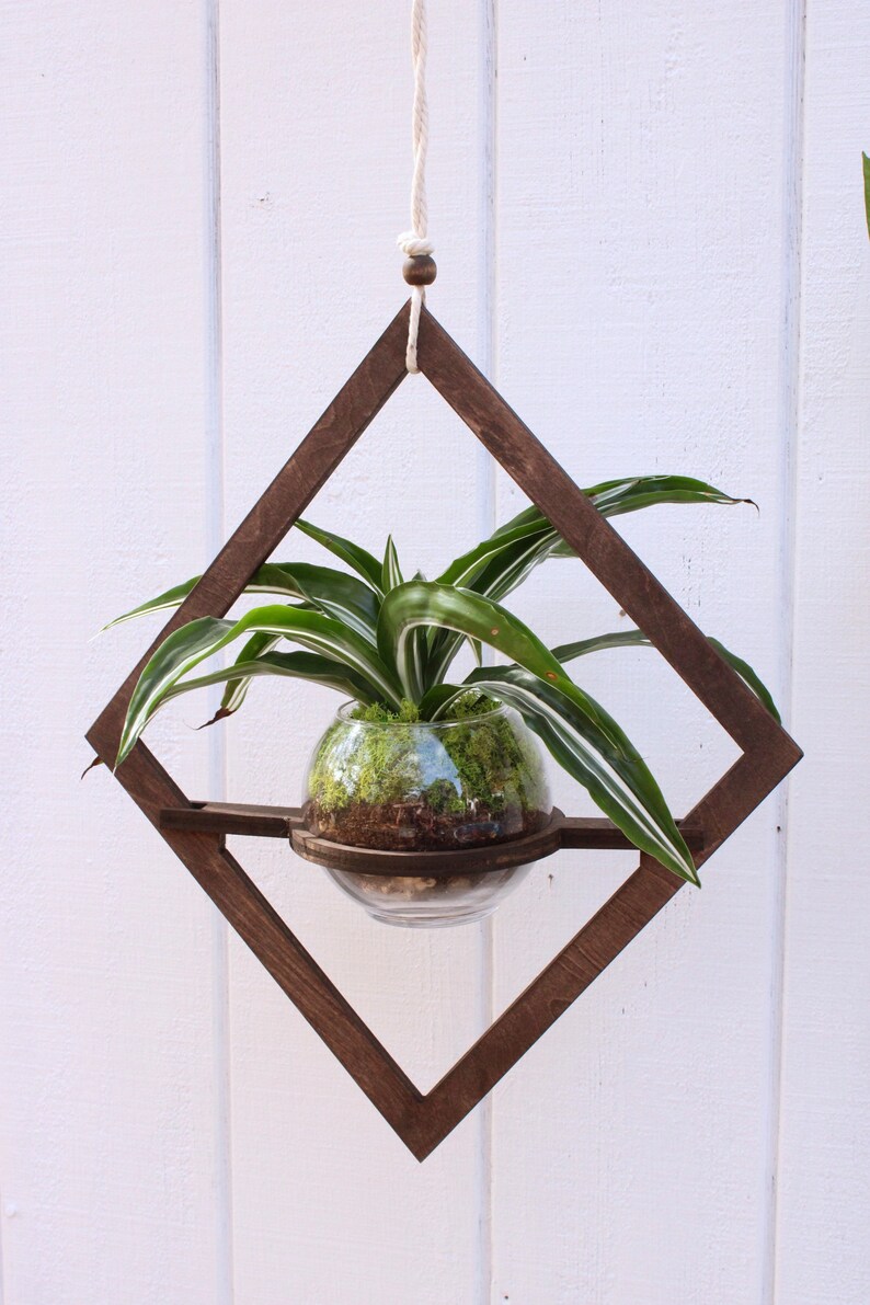 Wood Hanging Planter Geometric Planter Modern Boho Planter - Etsy