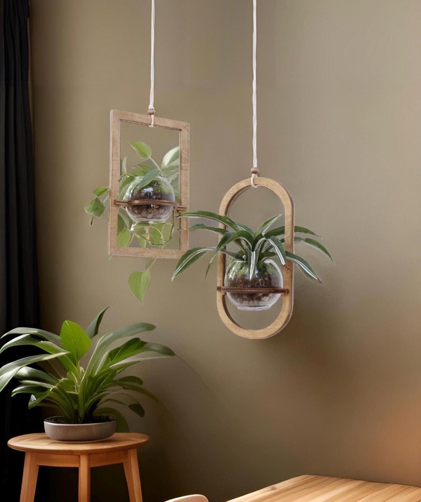 Wood Hanging Planter - Geometric Planter - Modern Boho Planter - Moss ...