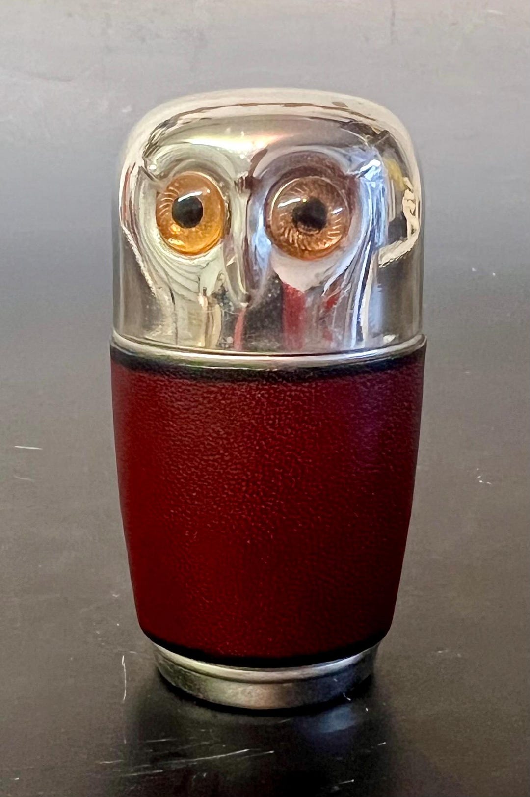 Rare Vintage MCM Owl Nesting Shot Glass Set, Leather & Metal With Glass ...