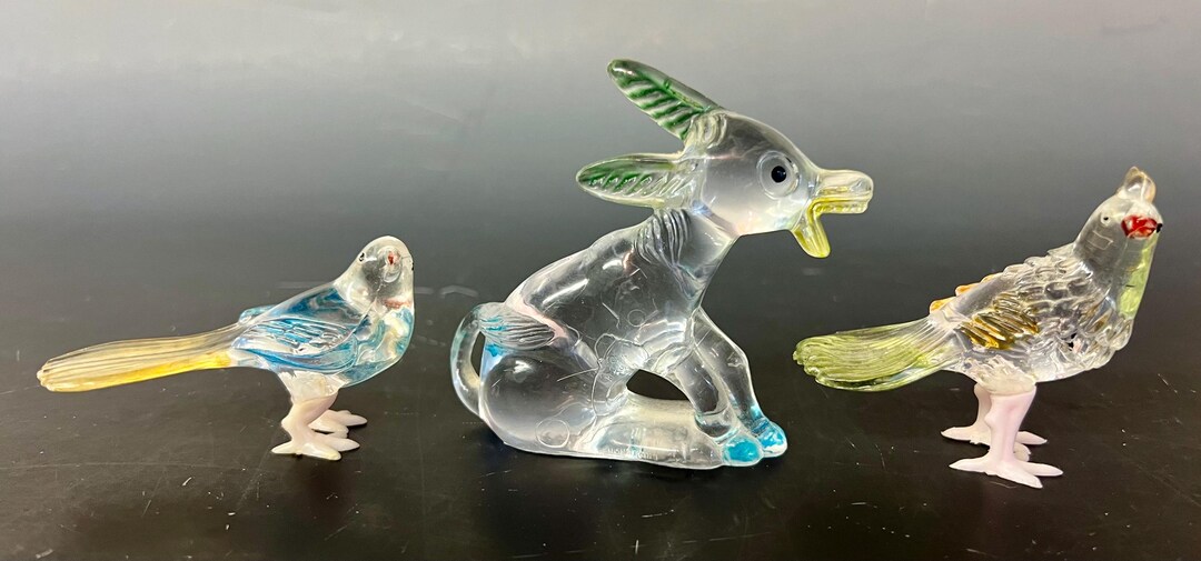 3 Vintage Lucite Clear Plastic Acrylic Figures Carnival Prizes Donkey ...